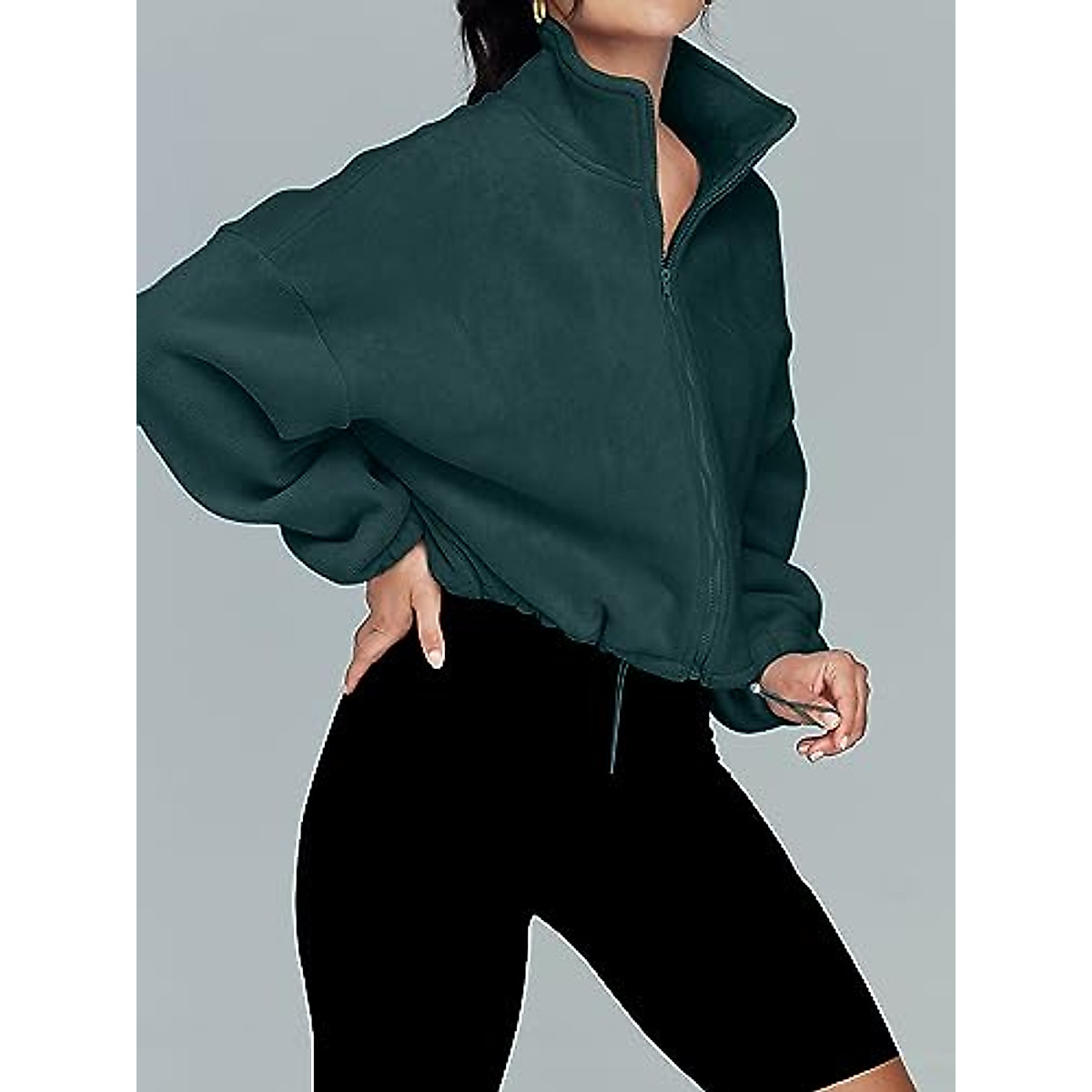 AUTOMET Womens Fleece Jackets Zip Up Oversized Sweatshirts Winter Clothes Long Sleeve Crop Sherpa Fall Outfits Fashion Green S