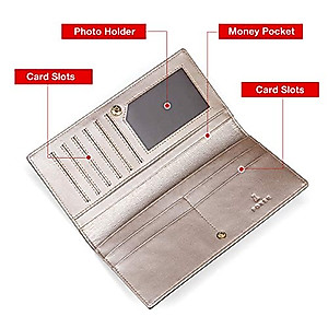 FOXLOVER Slim Thin Leather RFID Blocking Credit Card Holder Bifold Genuine Leather Clutch Wallets for Women (golden)