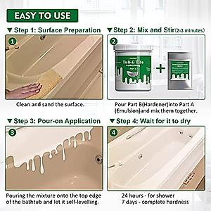 NADAMOO Tub and Tile Refinishing Kit (1kg / 35 oz, with tools, White), DIY Bathtub Sink Reglaze Kit Countertop Resurface Paint for Bathroom Kitchen Porcelain Fiberglass, Semi-matte White Coat