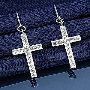 ELEGANZIA Dangle Cross Earrings for Women Sterling Silver Cubic Zirconia Christian Religious Minimalist Jewelry