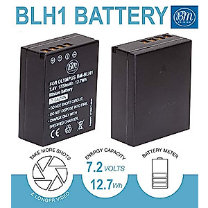 BM Premium Fully Decoded BL-H1 Battery for Olympus OM-D E-M1 Mark II, OM-D E-M1 Mark III, OM-D E-M1X, BCH-1, HLD-9 Cameras