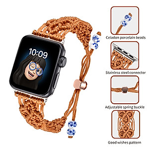 Euler 3rd Generation Colorful Nylon Thread Hand-Braided Watch band for Apple Watch Series 8 7 6 SE 5 (38/40/41mm, Coffe)