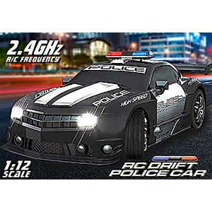 Haktoys Remote Control Police Car RC High Speed Cop Chase 1:12 Scale Radio Control Patrol Sports Vehicle with Headlights