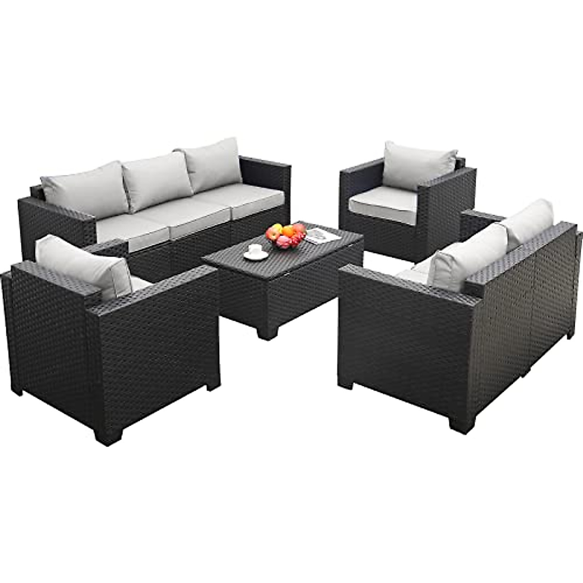 Rattaner 5-Piece Patio Furniture Sofa Set Outdoor Wicker Sectional Couch with Storage Table No-Slip Cushions Furniture Covers, Grey