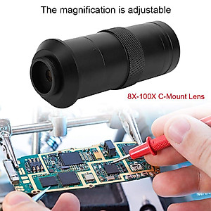 8X to 100X C Mount CCD Microscope Lens, Digital Industry Microscope Camera Lens 25mm Zoom Adjustable Magnification