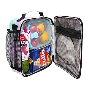 FORMRS Rainbow Lunch Bag Pastel Pink Theme Insulated Lunch Boxes Cooler Lunch Tote with Shoulder Strap for Girls Boy