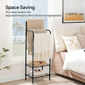 HOOBRO 48" Tall Free Standing Towel Rack for Bathroom, 3 Tier Blanket Rack with 2 Adjustable Shelves, Pool Towel Drying and Display Rack, Quilt Rack, for Living Room, Bedroom, Outdoor, Black BK23LB01