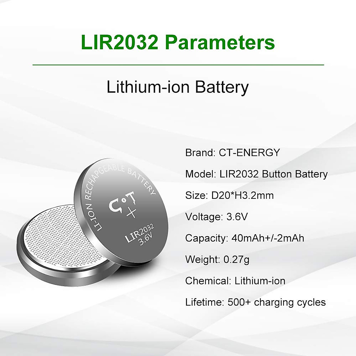 CT-ENERGY Rechargeable 2032 Batteries 8 Pack for Air Tag,3.6V Rechargeable Lir2032 Battery Replace CR2032