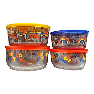 HELLO KITTY 8PC PYREX FOOD STORAGE CONTAINERS - RED, BLUE, YELLOW - ANIME CARTOON PATTERN