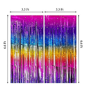 Sparkling Neon Rainbow Foil Fringe Curtain Backdrop Metallic Streamers Photo Booth Props for Birthday Bachelorette Gay Pride Day Graduation Wedding 80s 90s Disco Party Decorations- 2 Packs (3.3x6.6Ft)