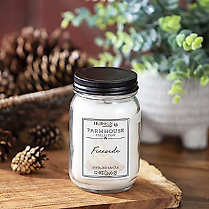Mason Jar Candle Farmhouse Decor | Campfire Scented Candle with Natural Soy Wax Blend | Long Lasting Fireside Candle for Home Fragrance, Decorative Fall Jar Candle with Lid, 12 oz