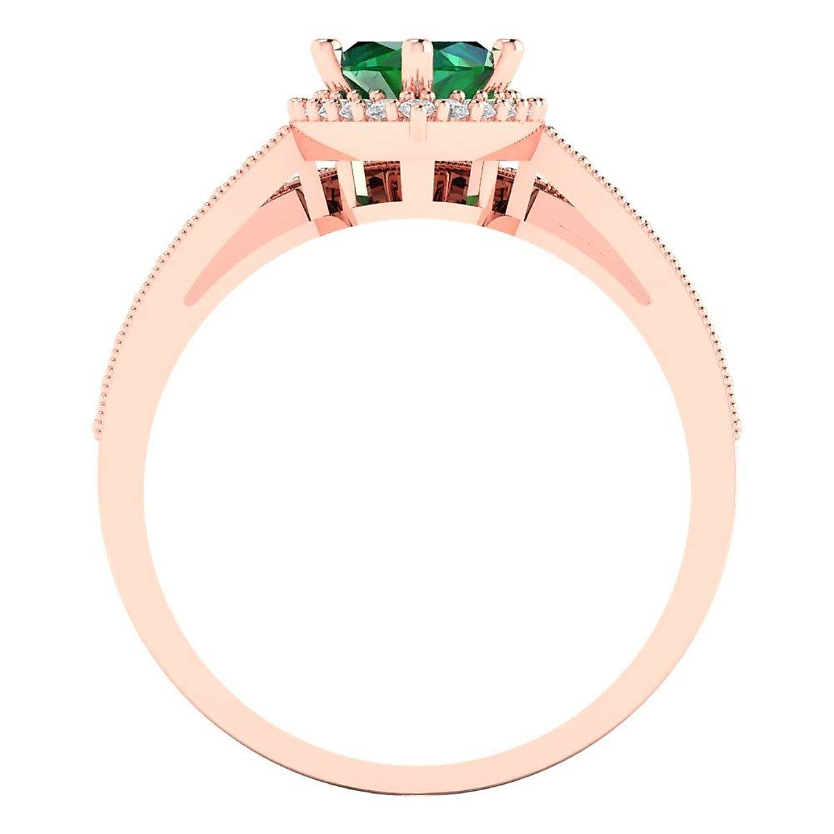 Clara Pucci 2.16ct Marquise Cut Halo Solitaire Simulated Emerald Engagement Promise Anniversary Bridal Ring Band set 18K Rose Gold 3.5