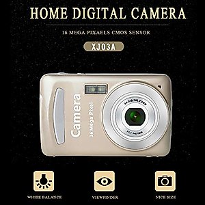 Portable Digital Camera, 16MP Zoom Recording Compact Camera Pocket Camera with 2.4 Inch Display Point and Shoot Camera for Kids, Beginners(Gold)