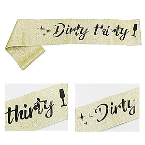 LOPURO Gold 30th Birthday Decorations for Women,Dirty Thirty Sash & Rhinestone Headband Set, Dirty Thirty Birthday Sash Crown Tiara Birthday Gifts for Her Birthday Party Supplies Favor