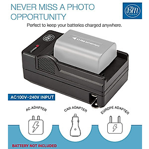 BM Premium NP-FH50 Battery Charger for Sony CyberShot DSC-HX1 DSC-HX100V DSC-HX200V HDR-TG5V DSLR A230 A290 A330 A380 A390 Digital Cameras (BC-TRV Replacement)