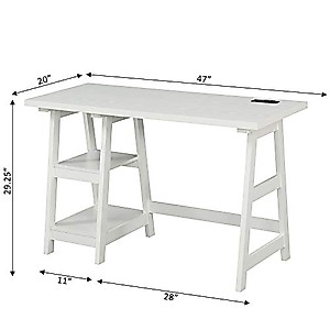 Convenience Concepts Designs2Go Trestle Desk with Charging Station and Shelves, White