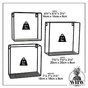 WHW Whole House Worlds Industrial Chic Box Floating Shelves, 3 Wall Mounted Pieces, Black Iron, 7 3/4, 7, and 6 Inches Square, Easy to Hang Wall, from The Loft Living Collection