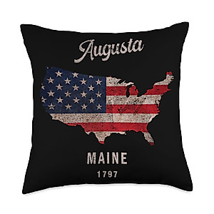 USA Classic Grunge Map Retro Apparel Augusta, Maine 1797 Throw Pillow, 18x18, Multicolor