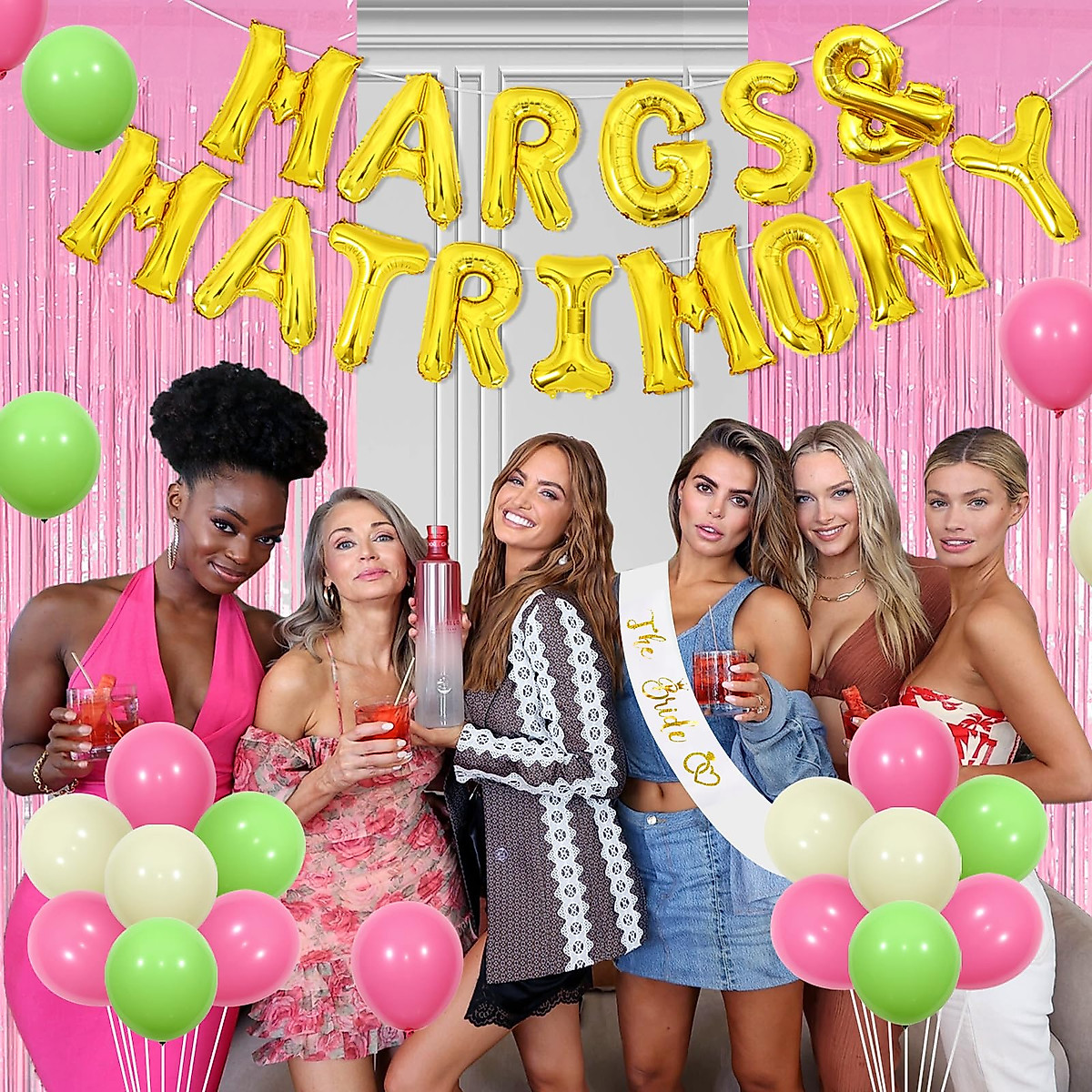 Balterever Margs and Matrimony Bachelorette Decoration Margs & Matrimony Balloon Banner Garland Margarita Lemon Ring Balloon Green for Margarita Bachelorette Party Wedding Mexican Fiesta Bridal Shower