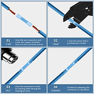 200pcs Heat Shrink Butt Connector, Waterproof Crimp Electrical Wire Connector, Butt Splice Terminal Best for Repair and Maintenance. Suitable for Automotive, Decoration Wiring, Marine Wire Joint