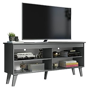 Madesa Compact TV Stand Cabinet with 4 Shelves and Cable Management for 50, 55 Inch TV Media Storage Unit Living Room and Bedroom Modern Wooden Television Media Console - Grey