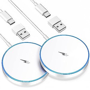 2 Pack Fast 15W Wireless Charger for iPhone and AirPods - Magnetic Apple MagSafe Compatible Charging Pad and 5ft Dual Port Cable