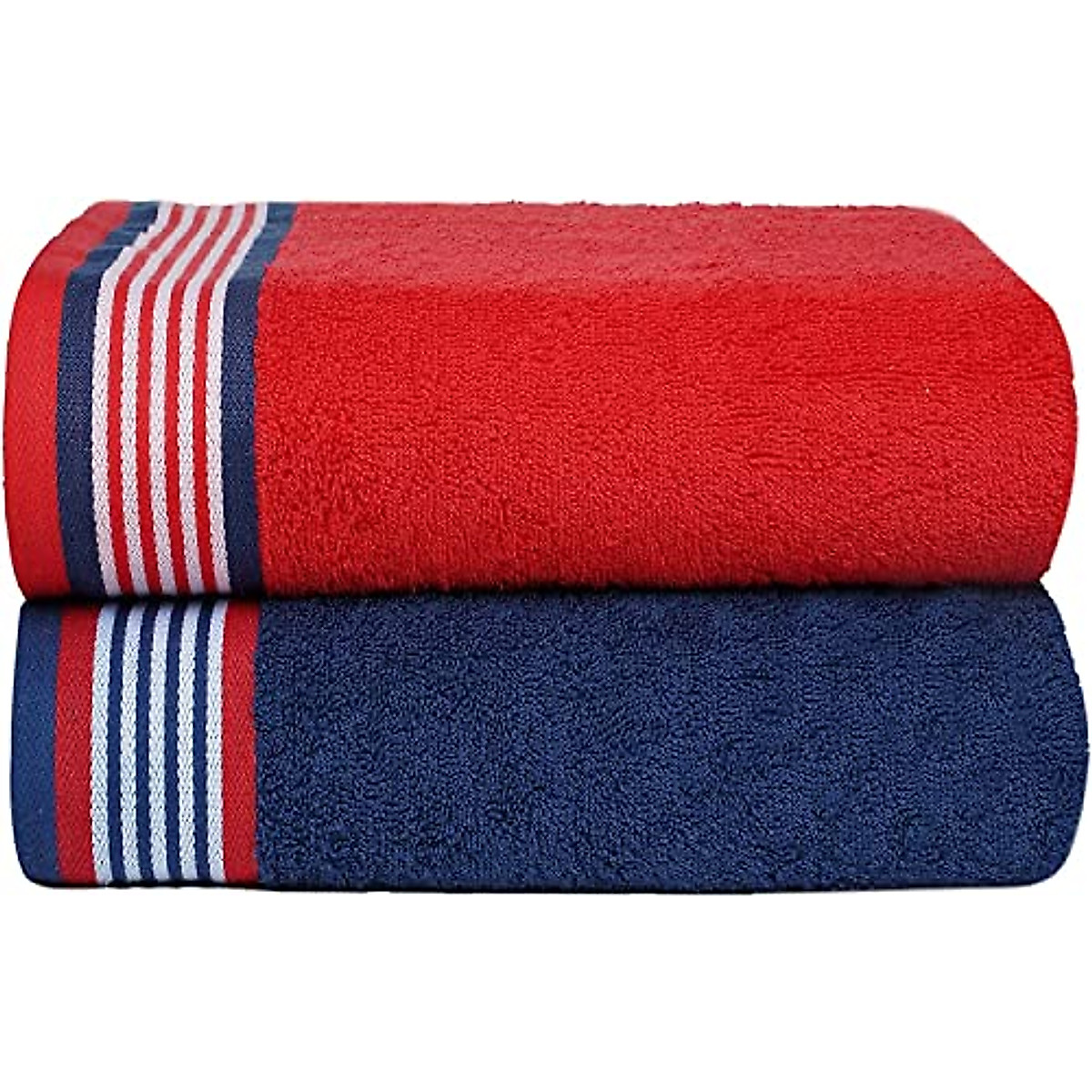 CASA COPENHAGEN Designed in Denmark 550 GSM 2 Large Bath Towels 2 Large Hand Towels 2 Washcloths, Super Soft Egyptian Cotton 6 Towels Set for Bathroom, Kitchen & Shower - American Blue & Red