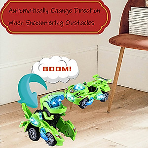 Transforming Dinosaur Toys,Transformer Toys for Kids Car for Boys Age 3-5 Dino Car Dinotrux Toys for Kids with LED Light & Music Automatic Transform for Kids Toddlers Birthday Gifts(Green)
