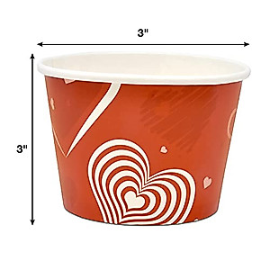 48 Count Valentine's Day Treat Snack Cups 10 Oz. Valentines Heart Disposable Paper Cup Dessert Ice Cream Bowl Pink Red White Holiday Hearts Design For Frozen Treats Cupcakes Party Favor Supplies Decor