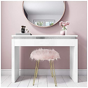 GIA Home Furniture Series Accent Metal Vanity Stool with Faux Fur Seat, Pink