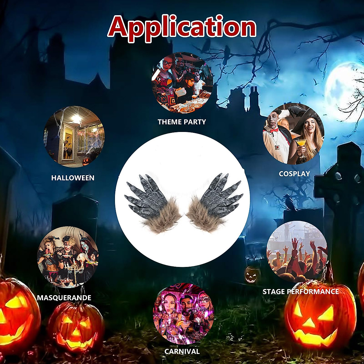 Syjinghao Halloween Werewolf Hands Claws Werewolf G-loves,Latex Wolf G-loves Scary Hairy Hands Werewolf Paw Party Costumes Props (Large)