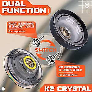 MAGICYOYO 2 Pack of Yoyo K2 Crystal, Responsive Yoyo for Kids Beginner, Dual Function Yoyos with Replacement Unresponsive Yoyo Bearing for Advanced Player+Bearing Removal Tools+12 Yoyo Strings+2 Bags