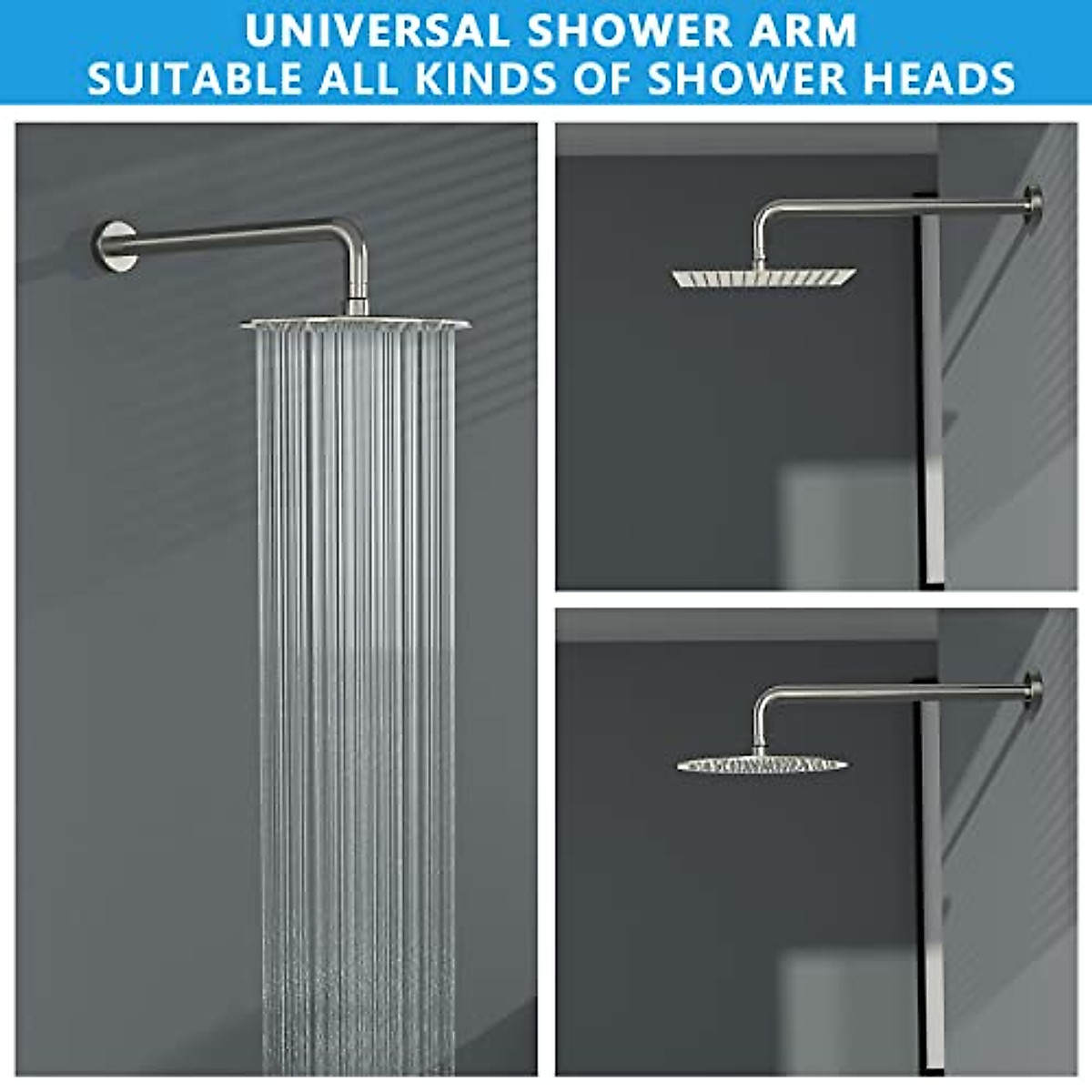 Lordear Shower Arm 16 Inch Shower Extension Arm Brushed Nickel T304 Stainless Steel Long Shower Head Extension Tube, Shower Extender Arm with Flange, Shower Head Pipe
