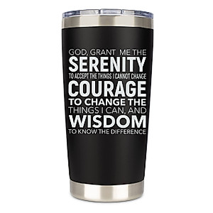 JENVIO Serenity Prayer Gifts | Stainless Steel Travel Tumbler Mug w/Lid and 2 Straws | Courage Wisdom Unique Coffee Sober AA Sobriety Gifts for Recovery Alcoholics Anonymous Valentine's Day
