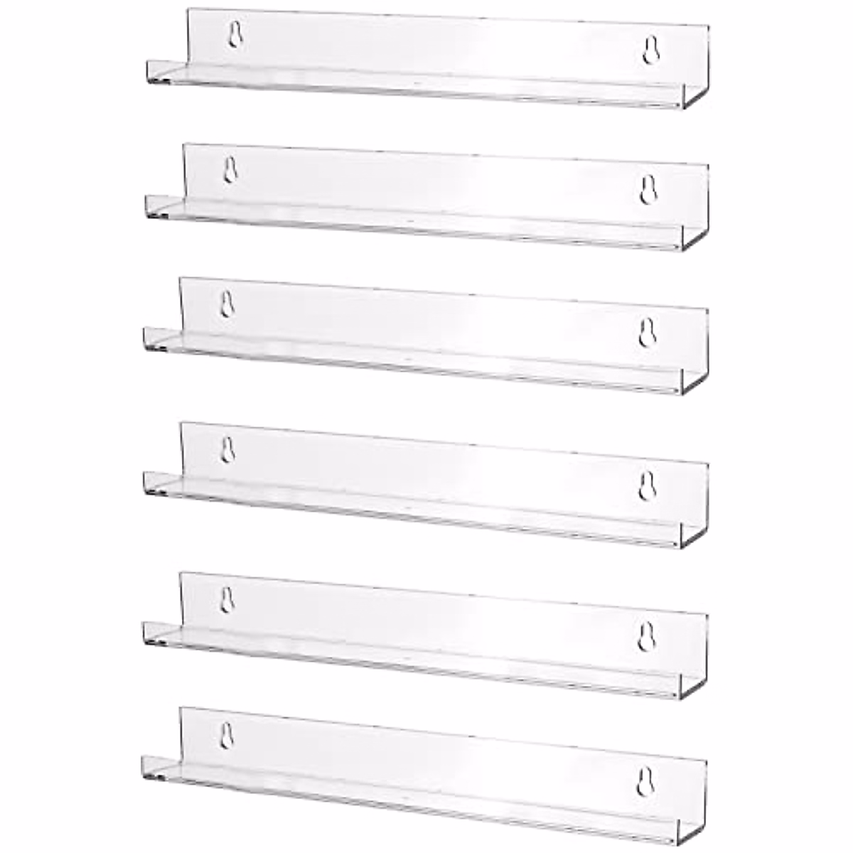 Sooyee 6 Pack Acrylic Shelves,15 Inch Floating Bookshelf Wall for Kids Room,Picture Ledge Display Shelves,Funko Pop Shelves Toy Storage,Clear Shelves