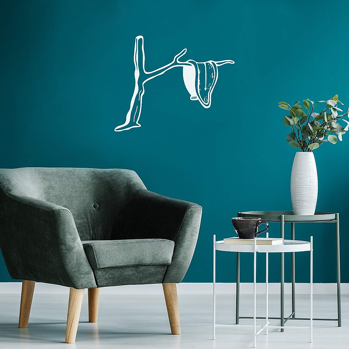 Vinyl Wall Art Decal - Surrealist Clock - 22" x 27.5" - Inspirational Artistic Surrealism Salvador Dalí Design Sticker for Office Studio Business Library Kids Room Playroom Living Room Decor (White)