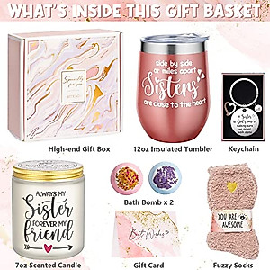 Sisters Gifts from Sister Mothers Day Gifts for Sister from Brother, Best Friend Birthday Gifts for Sister in Law Soul Sister, Friend Gifts for Women Birthday Gift Basket for Sister with Wine Tumbler