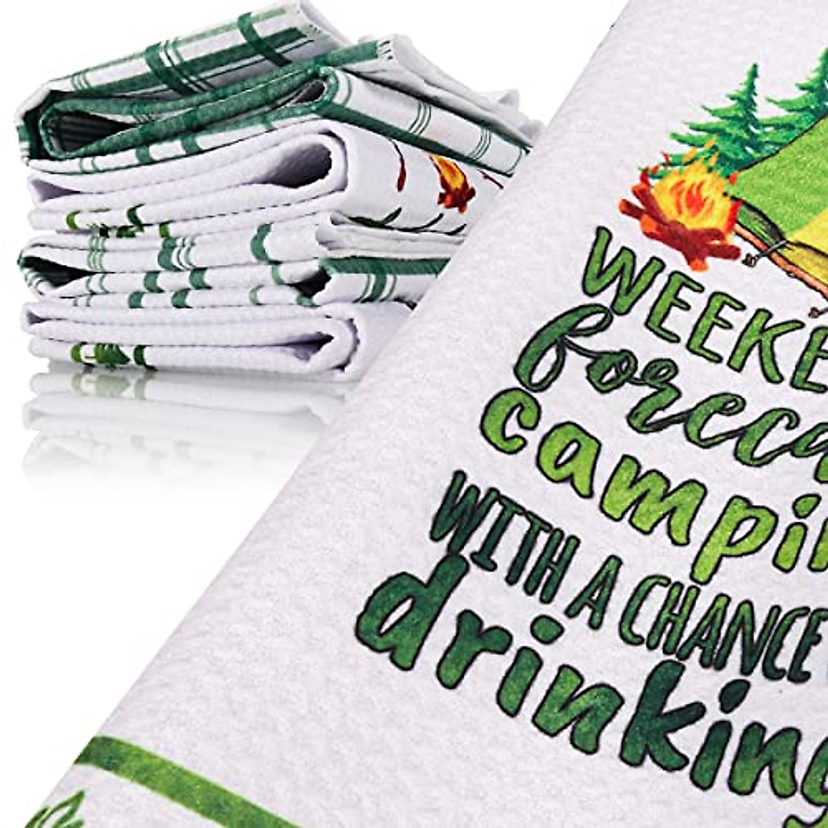 OCCdesign Funny Kitchen Towels for Camper, Camper Gifts, Happy Camper Camping RV Accessories, Set of 4