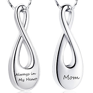 Imrsanl Infinity Cremation Jewelry for Ashes Urn Necklace Pendants for Ashes Holder Memorial Keepsake Cremation Ashes Jewelry for Wome/Men/Pet (Always in My Heart Mom)