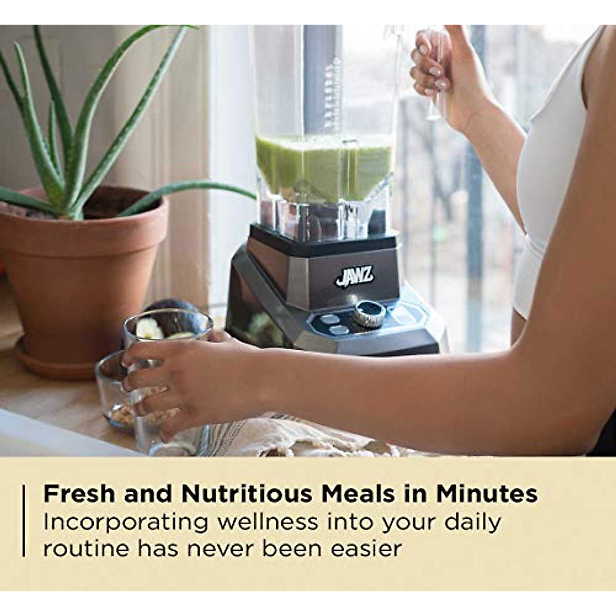 JAWZ High Performance Blender, 64 Oz Professional Grade Countertop Blender, Food Processor, Juicer, Smoothie or Nut Butter Maker, Variable 10 Speed Easy Control Dial, Stainless Steel Blades, Silver