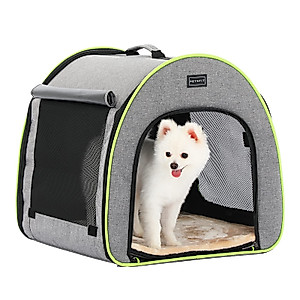 Petsfit Dog Crate, Foldable, Soft Portable Travel Kennel, with Washable Mattress Coat, Easy-Fit for Small Dogs 19.5x20x20 Inches, Gray