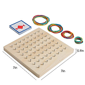 Kizh Wooden Geoboard Math Manipulative Material Graphical Geo Board Montessori Educational Toys Array Block Pattern Cards and Rubber Bands STEM Puzzle Matrix 8x8 Brain Teaser Toys