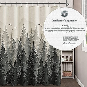 SMABU Black Linen Shower Curtain with Liner Natural Fabric Shower Curtain Liner Set with Hooks Rustic Forest Mountain Shower Curtains for Bathroom Black and Cream Double Shower Curtain Dark Grey 72x72
