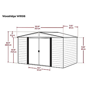 Arrow Shed WR106 Arrow Woodridge Low Gable Steel, Coffee/Woodgrain 10 x 6 ft. Storage Shed, Brown
