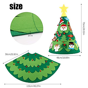 3D DIY Felt Christmas Tree for Kids,with 18 Pcs Christmas Hanging Ornaments 9.8 Ft LED String Light, for Kids New Year Christmas Decorations (Bring LED Light)
