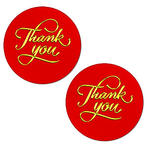 40 Thank You Stickers, 2 Inch Big Round Glossy Labels, Great for Weddings, Bridal Shower, Engagement Party, Birthday, Baby Shower, Party Favors Décor, Tags, Games and Supplies. Made in USA. Red