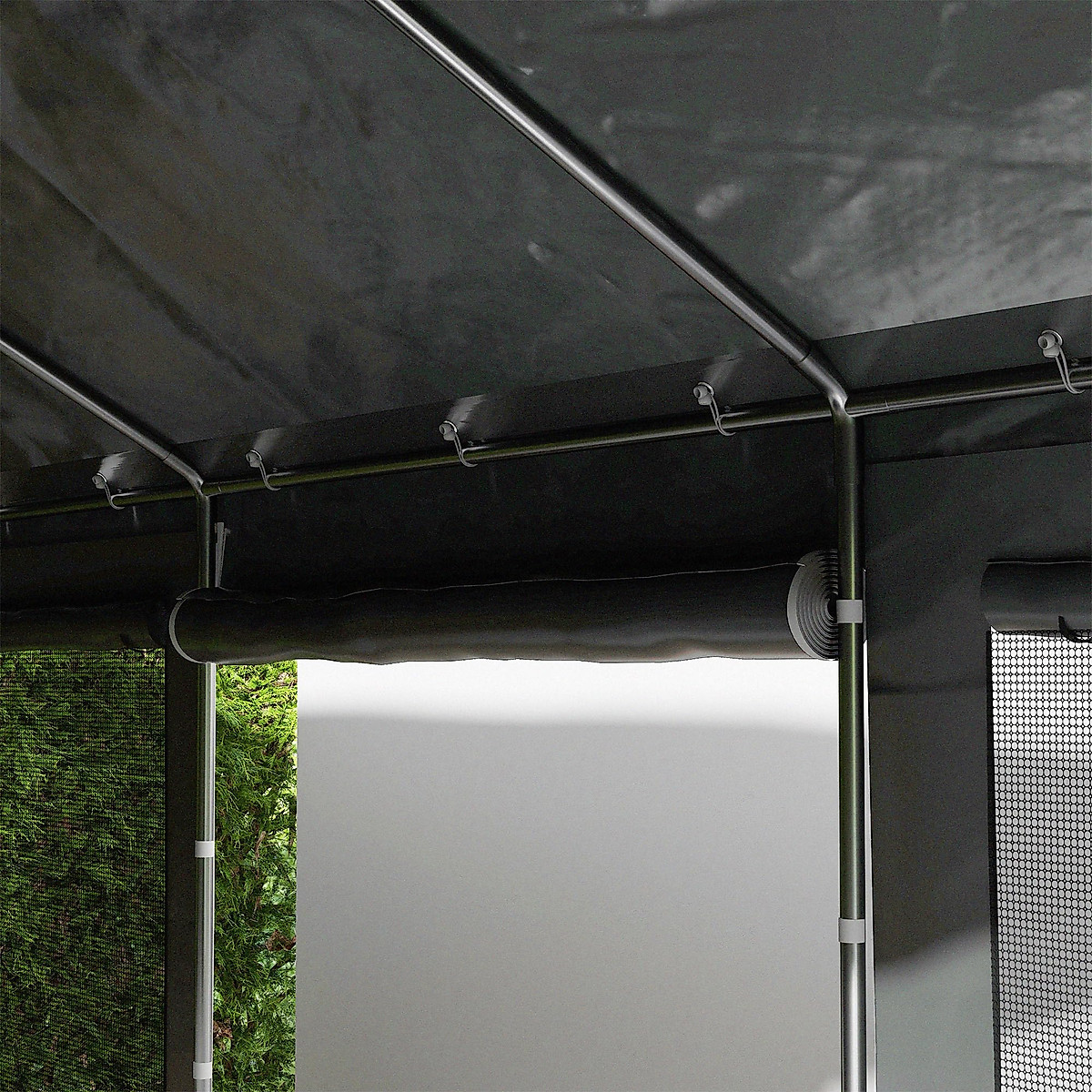 Outsunny Carport 10' x 20' Portable Garage, Height Adjustable Heavy Duty Car Port Canopy with 4 Ventilated Windows & 4 Roll-up Doors for Garden Tools, Car, Truck, Boat, Dark Gray