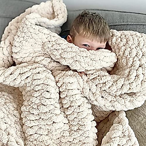 White Oak Village Chunky Knit Blanket Large Tight Knit Chunky Knit Blanket 50x70; Boho Throw; Tight Braid Cable Knit Throw for Sofa or Bed; Chenille Weighted Blanket 4.5lbs Soft Yellow