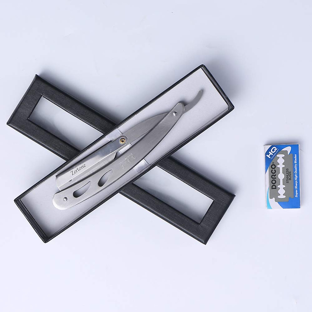 Zertone Straight Razors for Men Kit, Straight Razor with 10 Double Edge Blades - Professional and Close Shaving Straight Edge Razor - Manual Shaver with Barber Razor Blade (Silver)