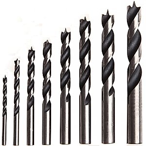 KEWAYO 8PCS Brad Point Drill Bits 3 to 10mm Spiral Twist Wood Drill Bits Set for Soft, Drill Bit Set, Brad Point, Black